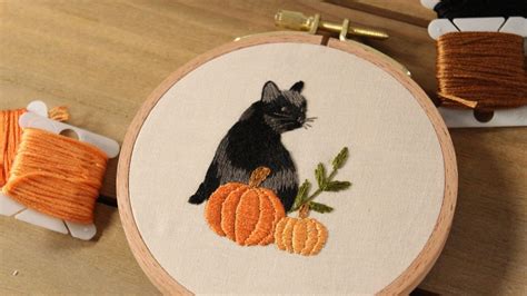 Black Cat Embroidery Pattern Tutorial Crewel Ghoul