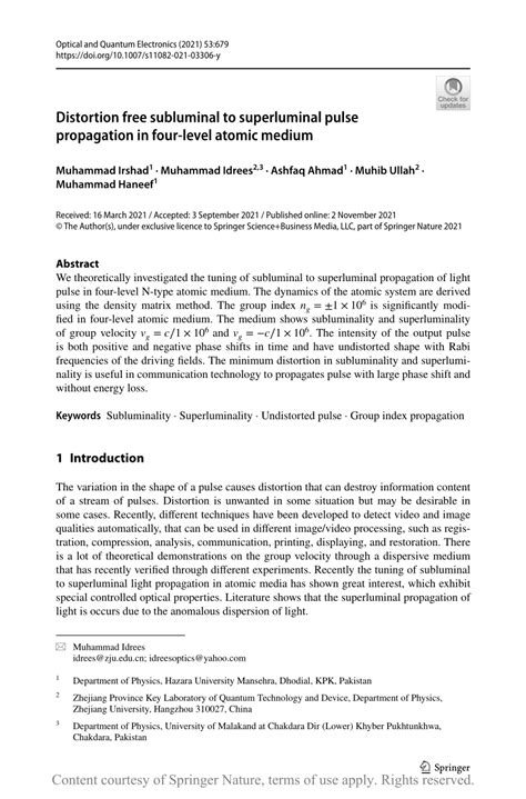 Distortion Free Subluminal To Superluminal Pulse Propagation In Four