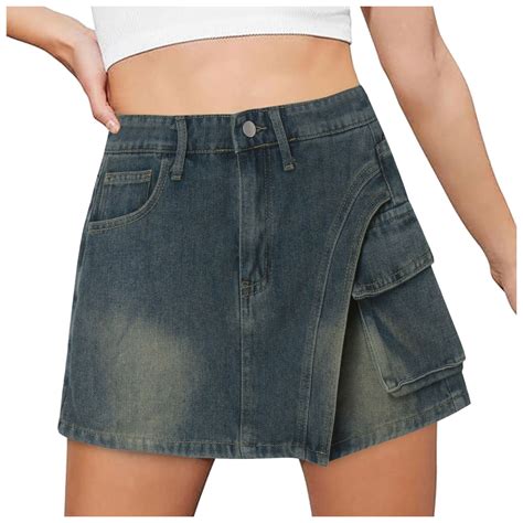 Wisgofre Hot Sales Skorts Skirts For Women Denim Mini Skirt Side Slit With High Waisted Jean
