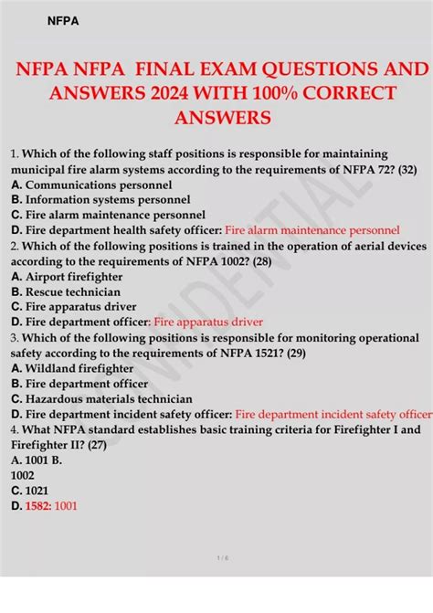 Nfpa 72 Final Exam Questions And Answers With 100 Correct Answers Nfpa Practice Questions And