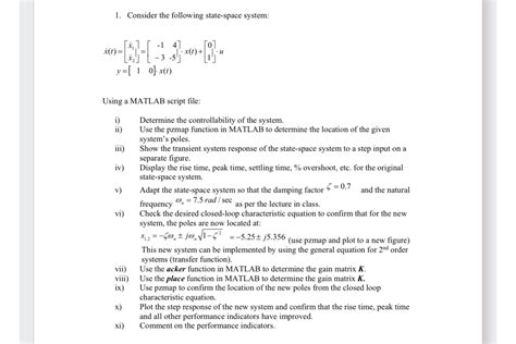 Solved Consider The Following State Space