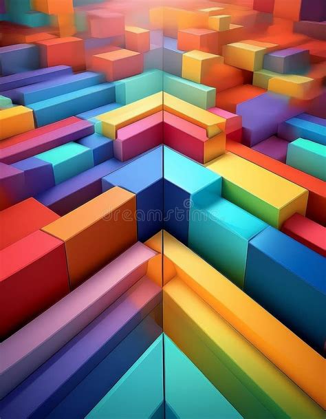 Vibrant Layered Cubes And Shadows Deep Perspective Stock Illustration