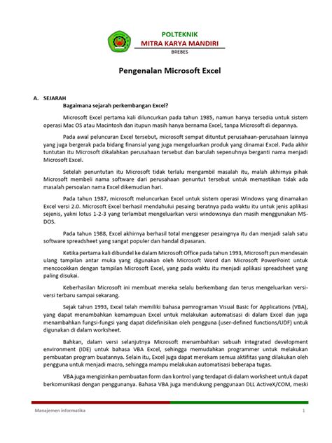 Pengenalan Microsoft Excel Pdf Pengenalan Microsoft Excel Pdf
