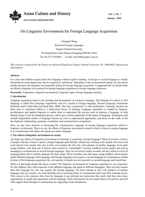 Pdf On Linguistic Environment For Foreign Language Acquisition