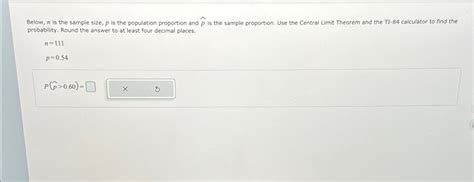 Solved Below N ﻿is The Sample Size P ﻿is The Population
