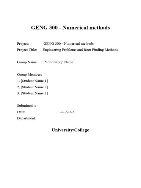 Engineering Problems And Root Finding Methods Project Pdf Numerical Analysis Mathematical