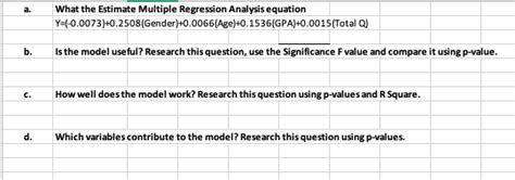 Solved Summary Output Regression Statistics Multipler