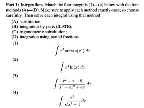 solved part i integration match the four integrals 1 4 below