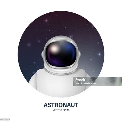 벡터 3d 현실적인 우주인 우주 비행사 우주복 우주 배경에 우주 비행사 헬멧 우주 탐사를위한 투명 유리 바이저가있는 코스모나우트 슈트 우주인을위한 화이트 슈트 보호 3차원