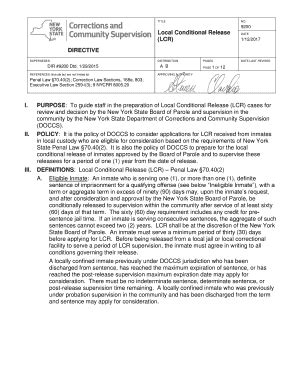 Fillable Online Doccs Ny Local BConditional Releaseb LCR Department Of Corrections And Bb
