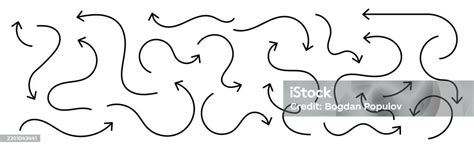 화살표 아이콘 컬렉션입니다 손으로 그린 곡선 화살표입니다 흰색 배경에 고립된 방향 선 화살표 버튼입니다 벡터 일러스트 레이 션 개체 그룹에 대한 스톡 벡터 아트 및 기타