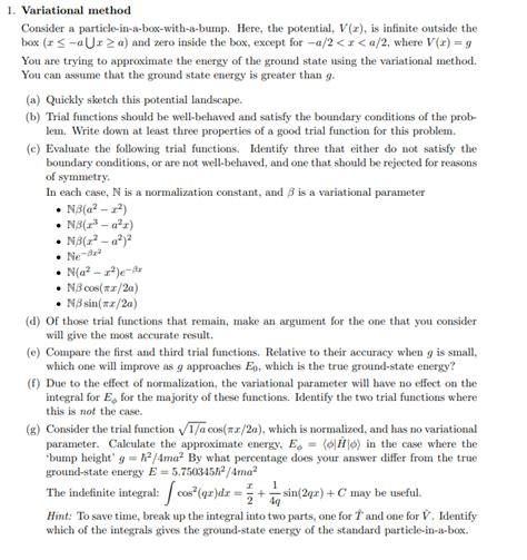 Solved 1 Variational Method Consider A