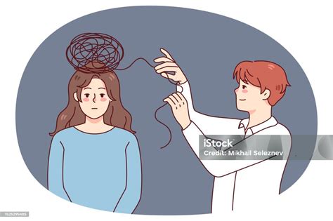 심리학자는 혼란스러운 생각을 가진 여성 환자를 돕습니다 원조에 대한 스톡 벡터 아트 및 기타 이미지 원조 지원 감정 Istock