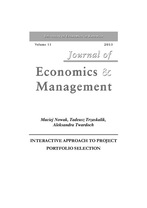 Pdf Interactive Approach To Project Portfolio Selection