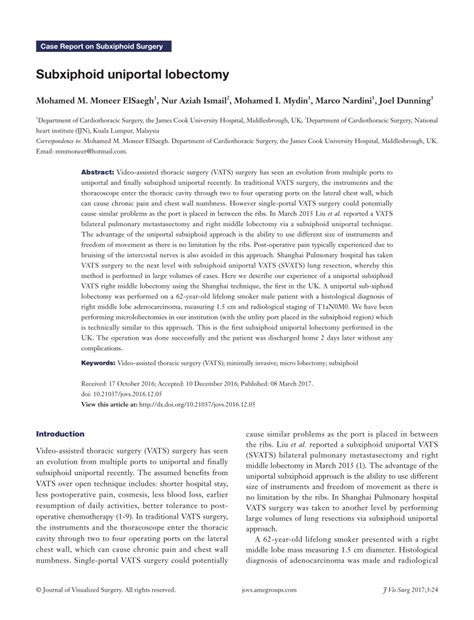 Pdf Subxiphoid Uniportal Lobectomy