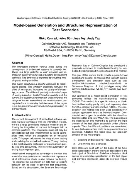 Pdf Model Based Generation And Structured Representation Of Test Scenarios