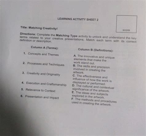 LEARNING ACTIVITY SHEET 2 Title Matching StudyX