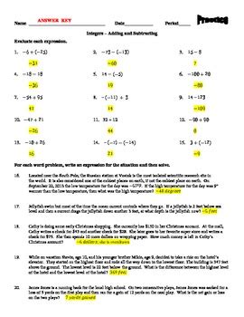 Integers Adding And Subtracting Quiz And Practice Worksheet TpT
