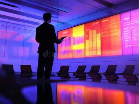 A Professional Analyzing Vibrant Data In A Modern Conference Room The