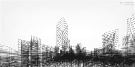Premium Vector Wireframe City Background Perspective 3d Render Of Building Wireframe Vector
