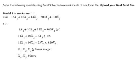 solve the following models using excel solver in two