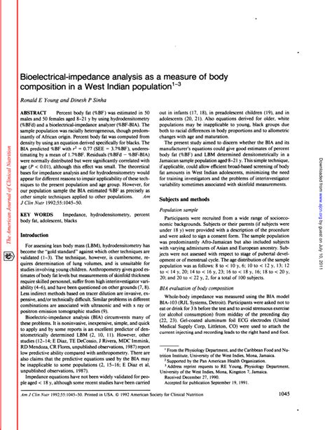 Pdf Bioelectrical Impedance Analysis As A Measure Of Body Composition In A West Indian Population