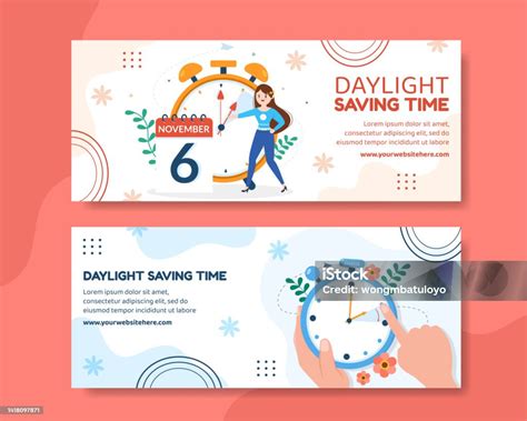 일광 절약 시간 수평 배너 템플릿 손으로 그린 만화 플랫 일러스트 레이 션 Fall Back Short Phrase에 대한 스톡 벡터 아트 및 기타 이미지 Fall