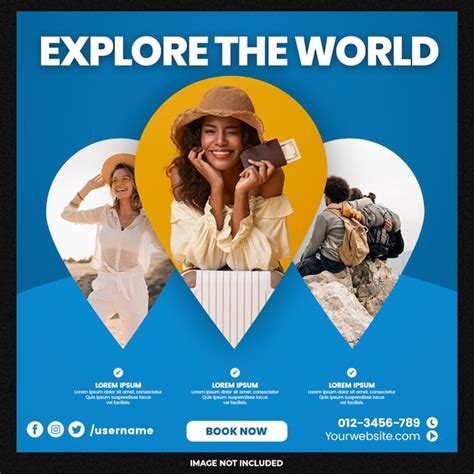 세계 여행 소셜 미디어 포스트 디자인 템플릿 탐색 프리미엄 Psd 파일