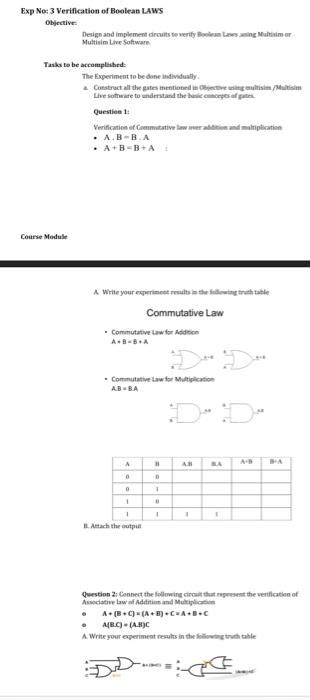 Solved Exp No 3 Verification Of Boolean LAWS Objective Chegg Com