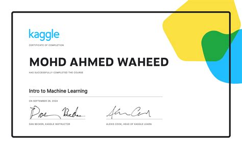 mohd ahmed waheed completed the intro to machine learning course on kaggle