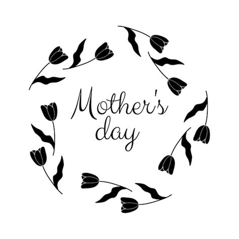 Día De La Madre Texto En Blanco Y Negro Con Marco De Flores En Fondo