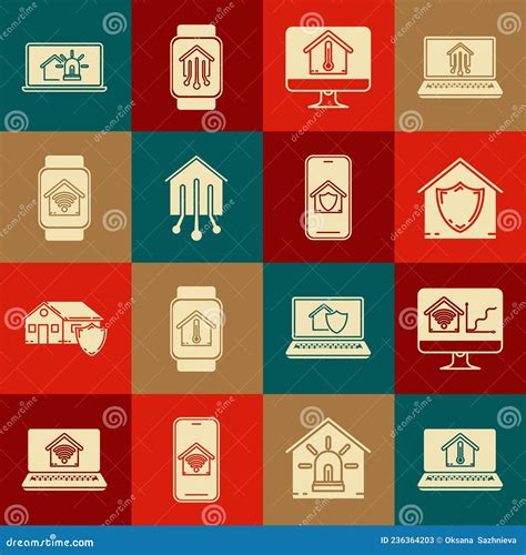 Set Laptop With House Temperature Computer Monitor Smart Home Wi Fi House Under Protection