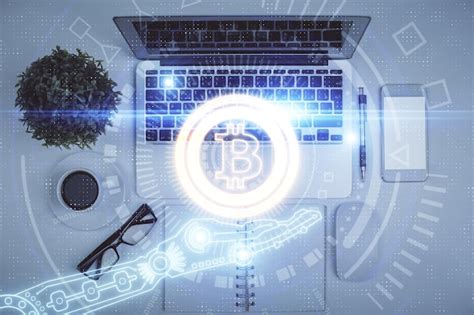 Premium Photo Blockchain Theme Hologram Drawings Over Computer On The Desktop Background Top