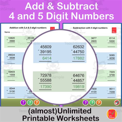 Add Subtract 4 5 Digit Whole Numbers With Or Without Regrouping By Teach Simple