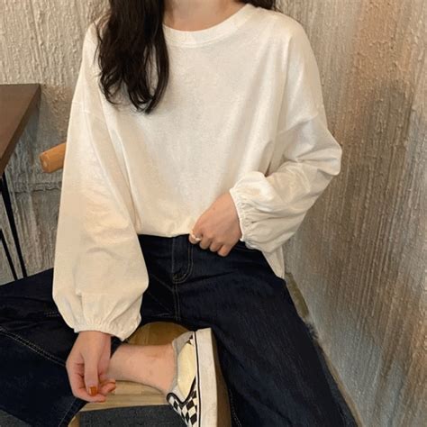 당일배송 무배 데일리 루즈핏 라운드넥 퍼프 긴팔 밴딩 소매 무지 탑 티셔츠 6c 배색티셔츠 벚꽃룩 반팔카라티 카라티셔츠 빅사이즈반팔티 크롭티셔츠 셔링티셔츠 골지티셔츠