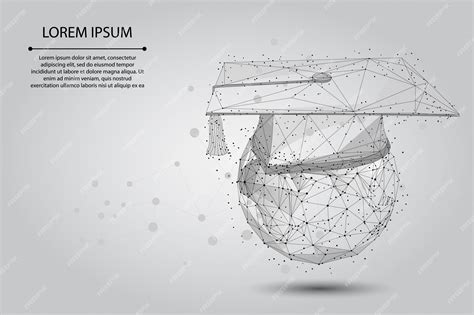 행성 지구에 추상 매쉬 라인 및 포인트 졸업 모자 저 폴리 전자 학습 거리 졸업 증명서 프로그램 프리미엄 벡터