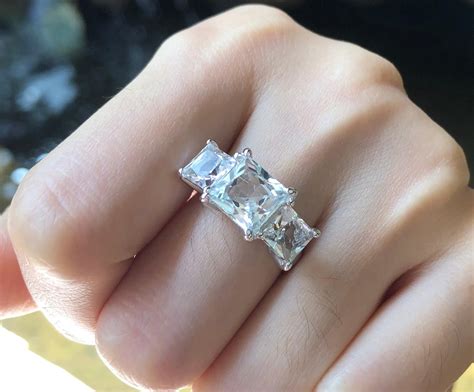 White Topaz Ring Set In 18 Karat White Gold Settings For Sale At