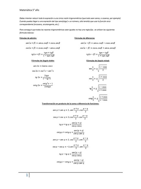 Guia De Ecuaciones Trigonometricas Pdf Funciones Trigonométricas Trigonometría