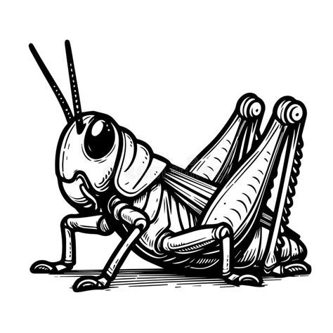 Linear Vector Drawing Of A Grasshopper In Black And White Stock Vector Illustration Of Artwork