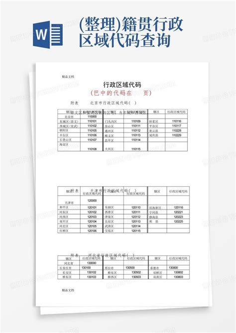 整理 籍贯行政区域代码查询Word模板下载 编号lejpjxdy 熊猫办公