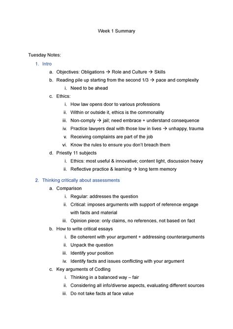 week 1 summary summarised and consolidated notes week 1 summary