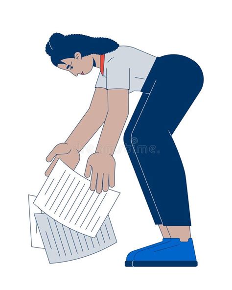 Clumsy Female Hispanic Employee Dropping Documents 2d Cartoon Character Stock Vector