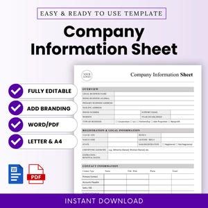 Company Information Sheet Template Word And Pdf A4 Us Letter Etsy