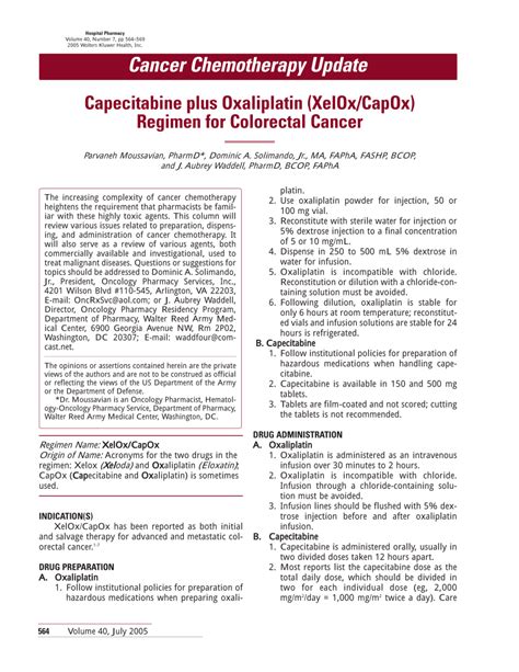 Pdf Capecitabine Plus Oxaliplatin Xeloxcapox Regimen For