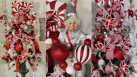 Navidad 2022 Arbol De Navidad En Tonos Rojos Y Blancos Arbol De Navidad Con Dulces Y Duendes