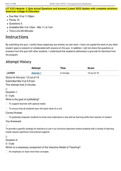 Lit 5323 Module 3 Quiz Actual Questions And Answers Latest 2025 Update With Complete Solutions
