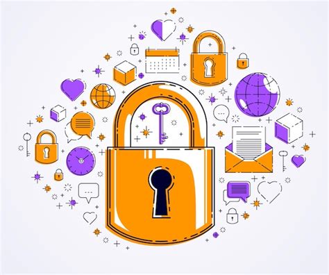 Premium Vector Padlock Lock Surrounded By Different Icons Set Internet Protection Concept
