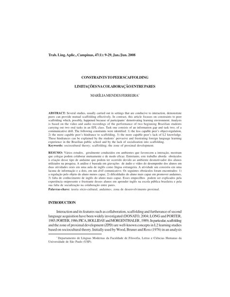 Pdf Constraints To Peer Scaffolding