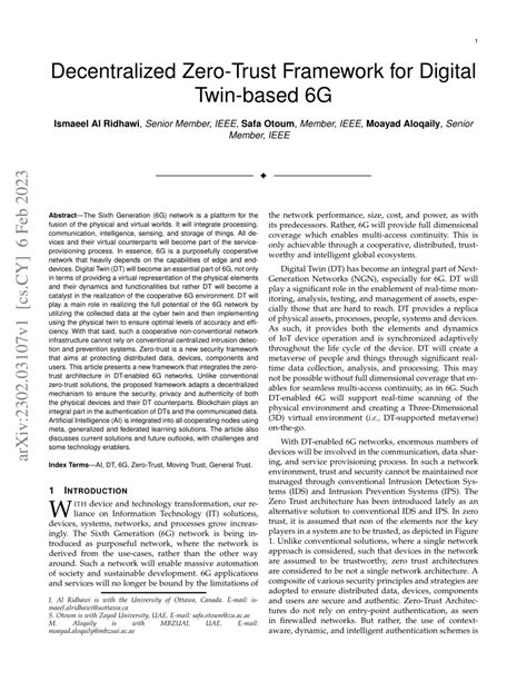 Pdf Decentralized Zero Trust Framework For Digital Twin Based 6g