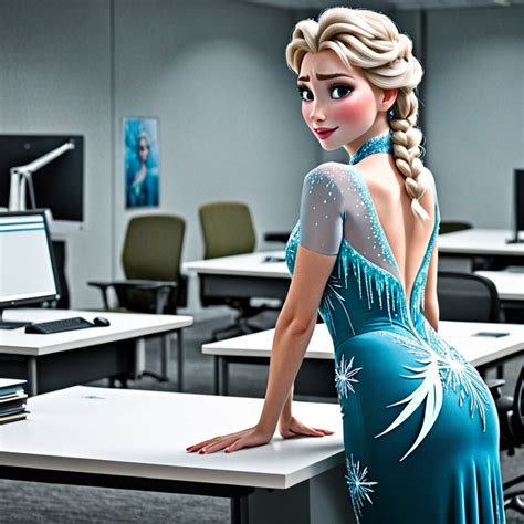 Elsa Frozen Human Features Bending Over A Desk Real Photo